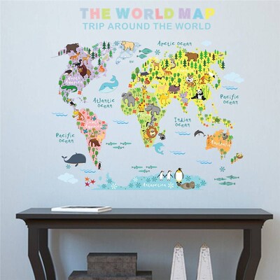 1PCS Color World Animal Map Wall er  Kids Living Room Bedroo