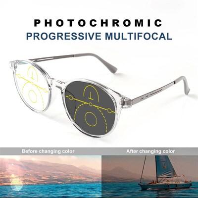 Progressive Multifocal Reading Glasses, Photochromic, Clear