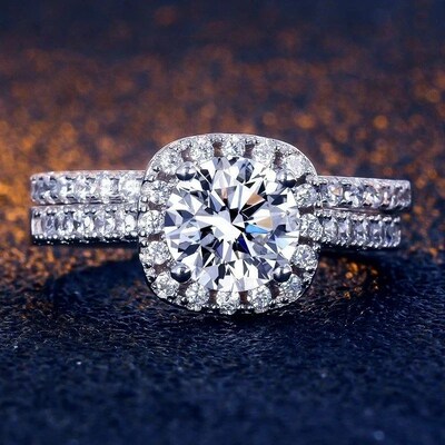 Classic Women Wedding Ring Set Metal Silver Color White Zirc
