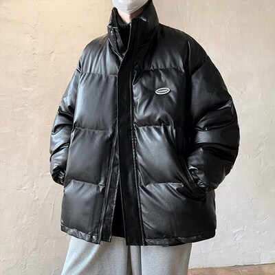 Winter Black Cotton Coat Men Thicken Parkas Korean Fashion L