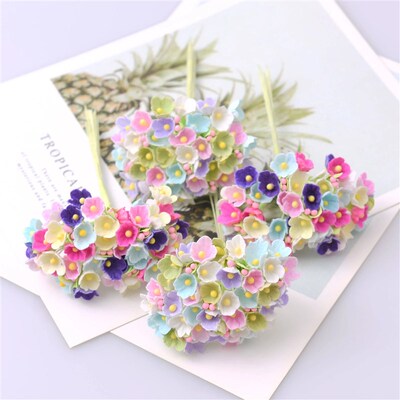 1bunch/8pcs Mini Paper Rose Fake Flower Bouquet Wedding Dec