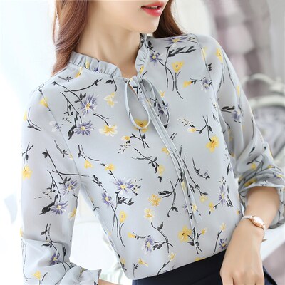 Blusas Women Tops Blouses Ladies Chiffon Long Sleeve Floral