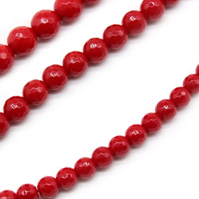Natural Faceted Red Coral Stone Round Loose Spacer Beads 6/8
