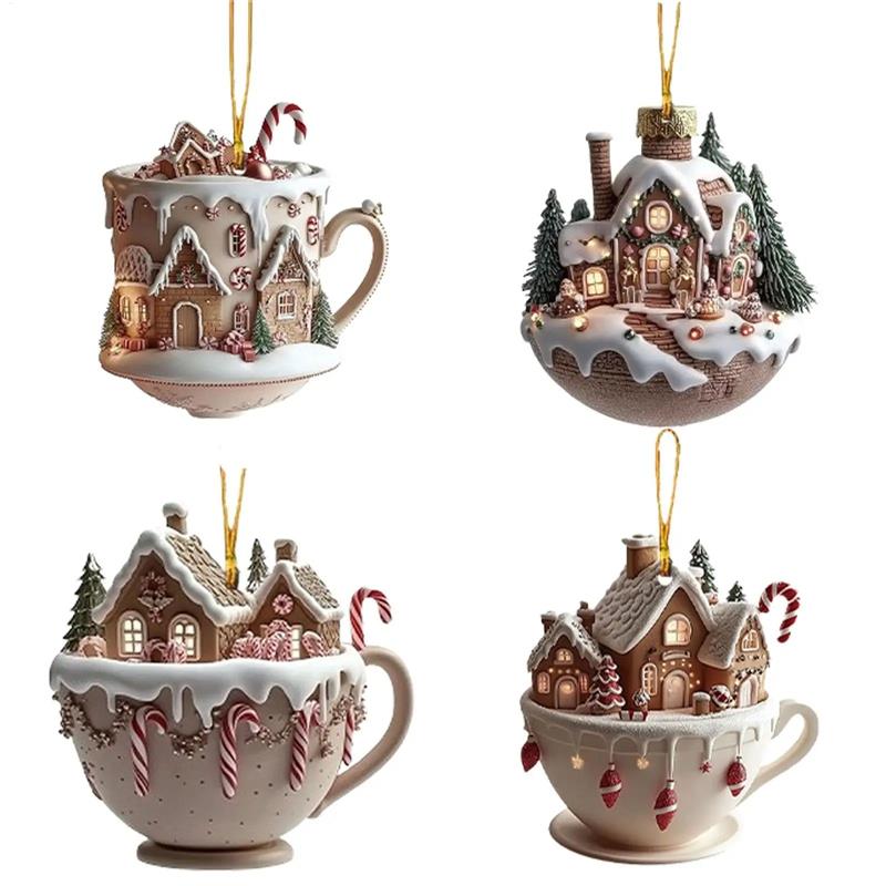 Coffee Cup Ornaments Christmas Tree Pendant 2D Acrylic Chris
