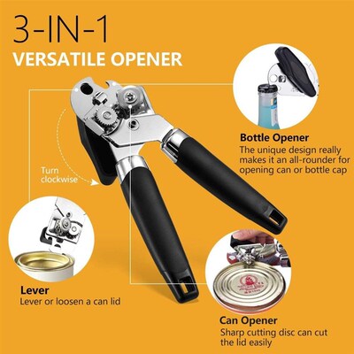 3in1 Stainless steel safety can opener Bottle Jar Lid opener