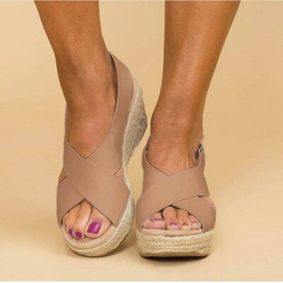 Zapatos de cu?a para mujer, Sandalias de tacn alto, chanc