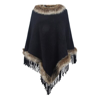 Drizzle Knit Tassel Cape Women 2025 Autumn Winter Solid Colo