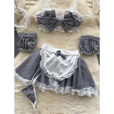 Maidservant Apron Dress Ladies Lace Sweet Erotic Three Piece