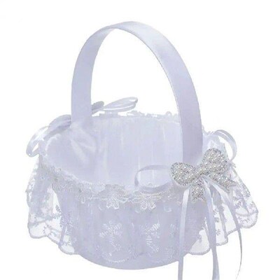Flower Basket Elegant Romantic Inlaid Rhinestone Mini White