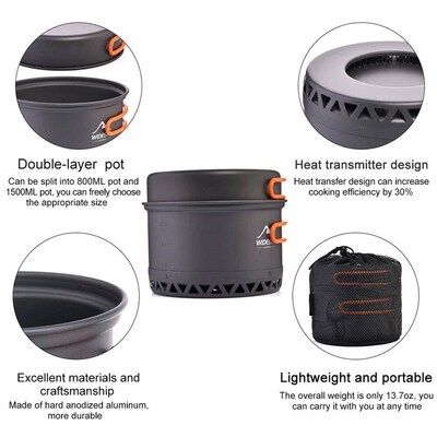 Widesea Camping 1.3L 2.3L Cookware Outdoor Cooking Set Heat