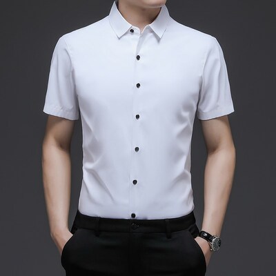 BROWON Summer Short Sleeve Shirt for Men New Slim Solid Colo