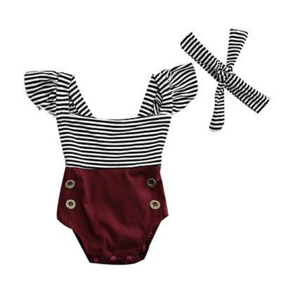 Newborn Infant Baby Girls Striped Button Sleeveless Cotton O