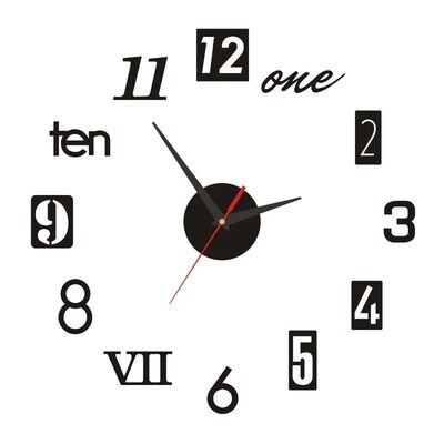 DIY Wall Clock 40cm/16 Frameless Modern 3D Wall Clock Mirr