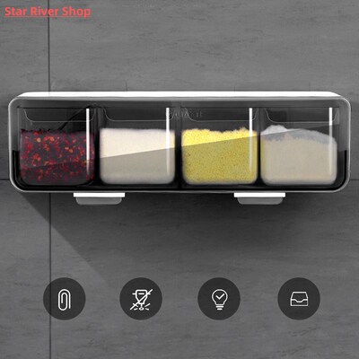 Kitchen Wall-mounted Seasoning Box Salt Pepper Spice Rack Ja