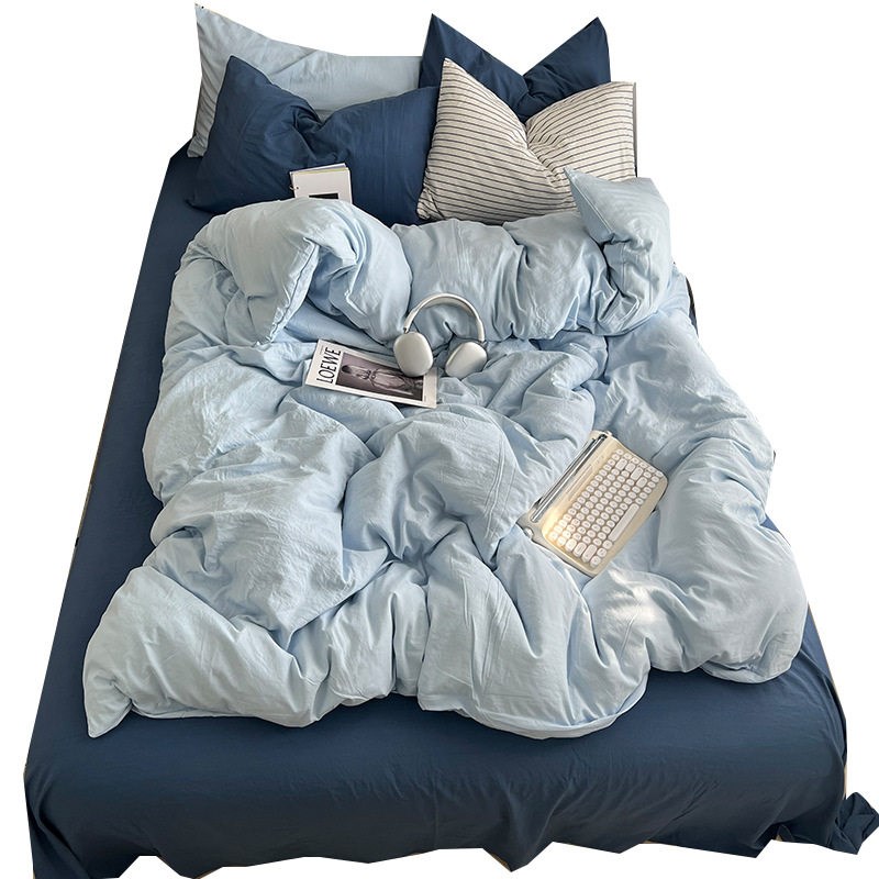 Simple solid color double splicing four piece set, washed c