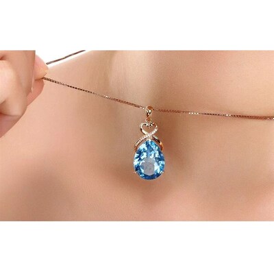 real 14 K Rose Gold 3 Carats Sapphire Stone Pendant Women Na