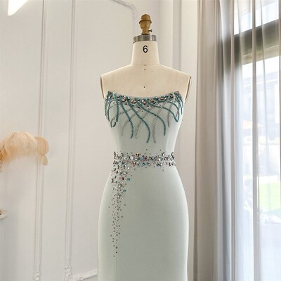 Sharon Said Turquoise Crystal Luxury Dubai Evening Dress for