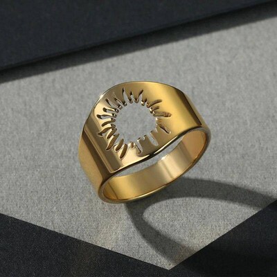 Kinitial April Stainless Steel Sun Signet Ring Sunflower Rin