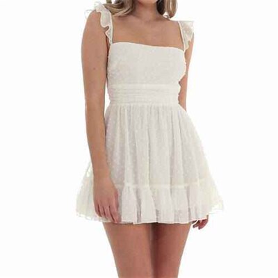 hot white straps neck skirt suspender backless girl short