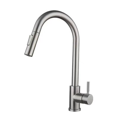 Brushed Nickel Kitchen Faucet Single Hole Pull Out Spout Kit