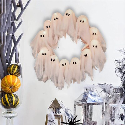 Halloween Light-up Ghost Wreath Decoration for ndoor Outdoor
