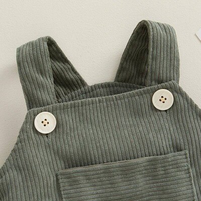 0-24M Baby Girls Boys Corduroy Rompers Solid Color Pocket Sl