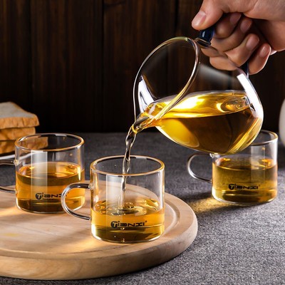耐热企鹅公道杯玻璃加厚功夫彩把手公杯ml茶漏装茶海小茶杯