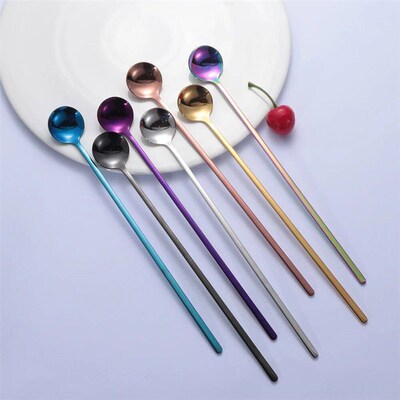Rainbow Color Coffee Tea Stir Spoon Long Handle Ice Cream De