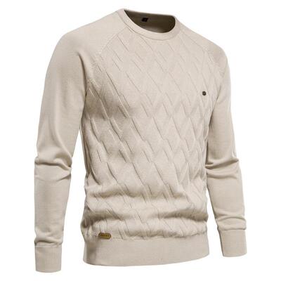 Men Sweaters Solid Color O-neck Long sleeve Knitted Pullover