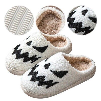 Halloween Ghost Face Slippers Plush Closed Toe Slippers