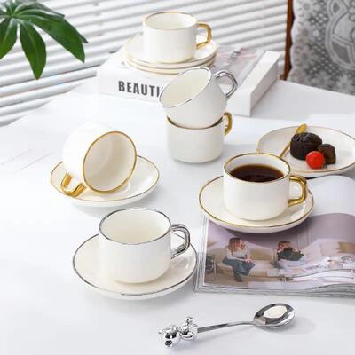 6pc ceramic coffee cup plates coffeeshop latte cups  teacup