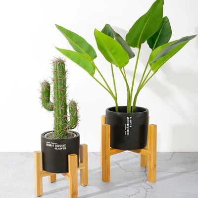 Adjustable Wooden Plant Stand Modern Bamboo Planter Holder I