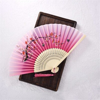 Vintage Silk Folding Fan Retro Chinese Japanese Bamboo Hand