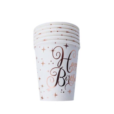 White Happy Birthday Disposable Tableware 10 Guests Rose Gol