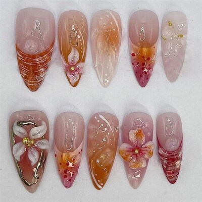 24pcs Press on Fake Nails Set Almond Wearable Simple French