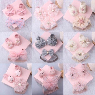 1 Set Xmas Gift Cute Flowers Baby Girls Headband Socks Carto