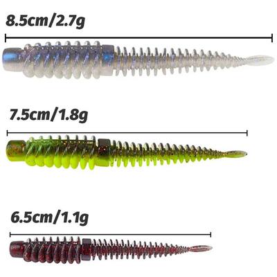 10PCS Soft Lures 6.5cm 7.5cm 8.5cm Thread TPE Worm Jig Hook