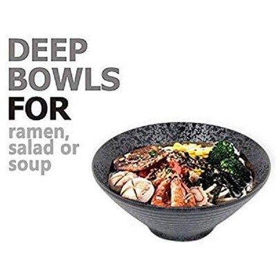 4X Ceramic Japanese Ramen Soup Bowl With Matching Spoon And