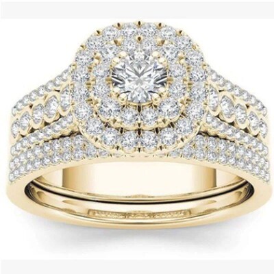 Mifeiya Luxury Wedding Engagement Lovers Ring Set Bling Ice