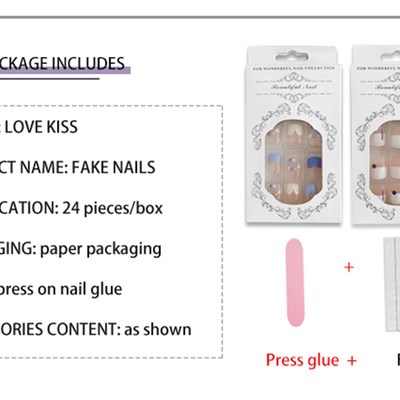 French Clouds Fake Nails Long Blue Coffin Press on Nail Tips