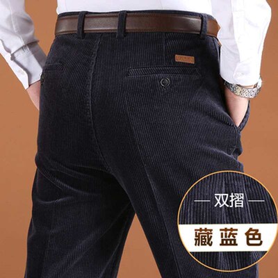 Autumn and Winter Cotton Mens Pants Thick Fleece Casual Pan
