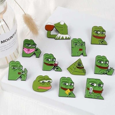 Cartoon Pepe the Frog Meme Enamel Pins Shooting Pyramid Thin