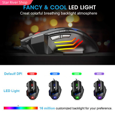 Ergonomic Wired Gaming Mouse LED 5500 DPI USB Computer Mouse