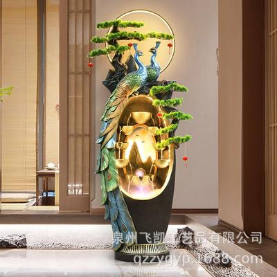 创意孔雀假山喷泉流水摆件客厅别墅茶楼办公室落地鱼池家居装饰品