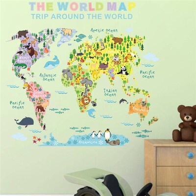 1PCS Color World Animal Map Wall er  Kids Living Room Bedroo