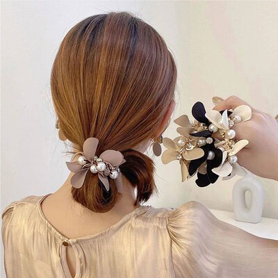 Ruoshui Woman Pearl Rhinestone Hair Ties Women Hair Accessor