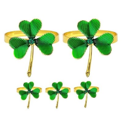 6 Pcs Green Shamrock Napkin Rings Alloy St Patricks Day
