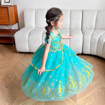 Girls Cosplay Princess Jasmine Costume Aladdin Dress Kids