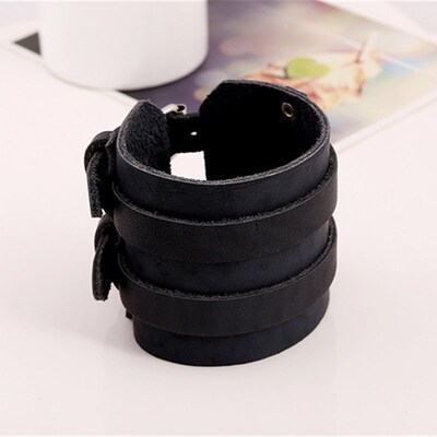 ZORCVENS Vintage Genuine Leather Wristband Bracelets Brand P