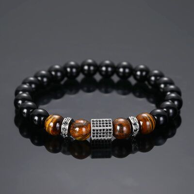 Trendy Lava Stone Men Bracelet Natural Black Cholesterol